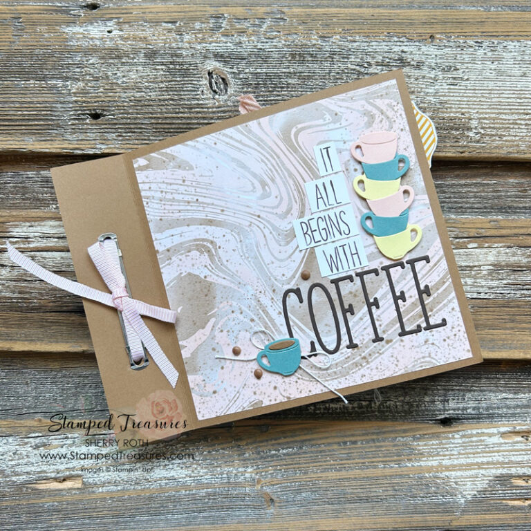Coffee Themed Mini Album - Stamped Treasures - Sherry Roth